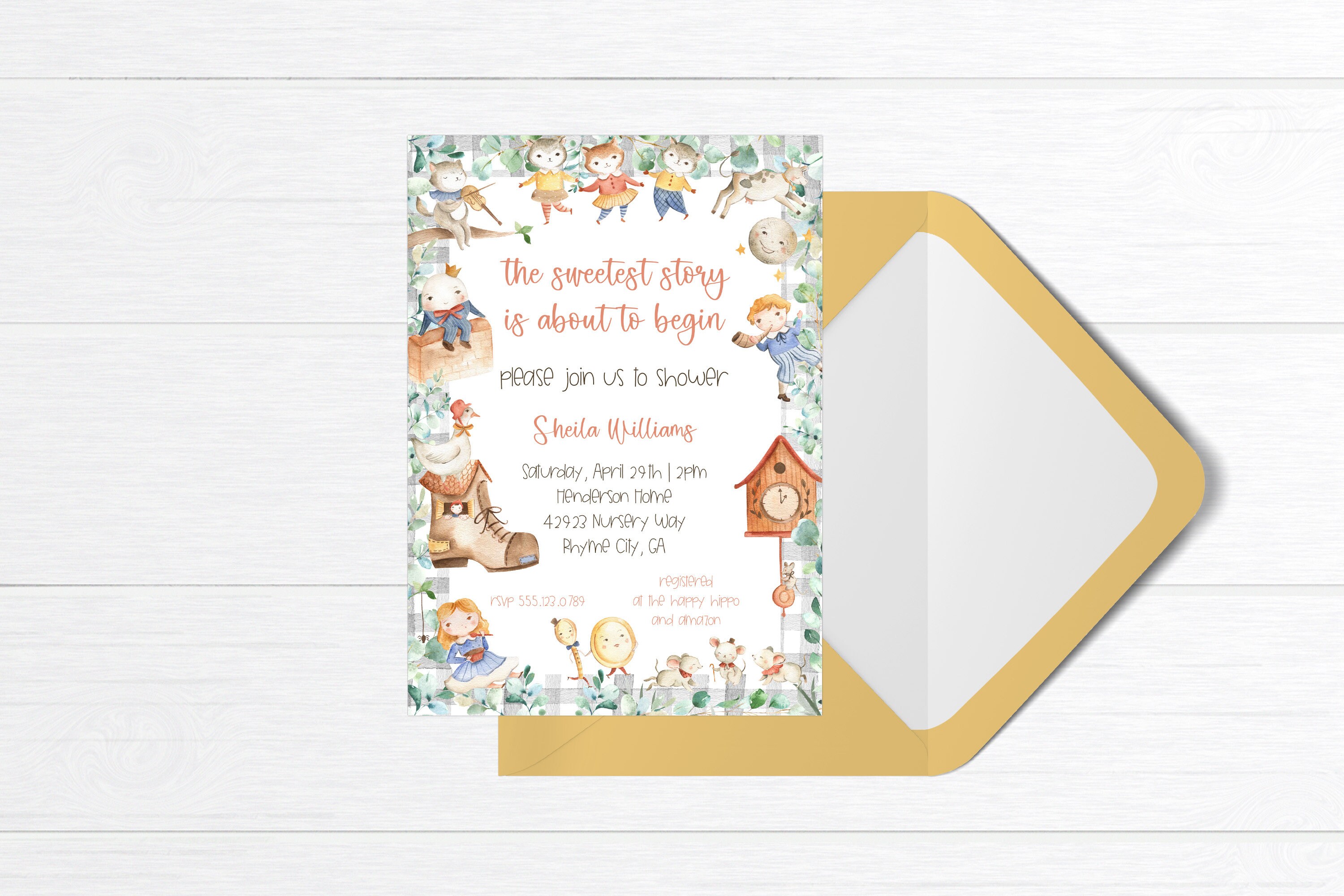 Editable Nursery Rhyme Baby Shower Invitation | Mother Goose Baby ...