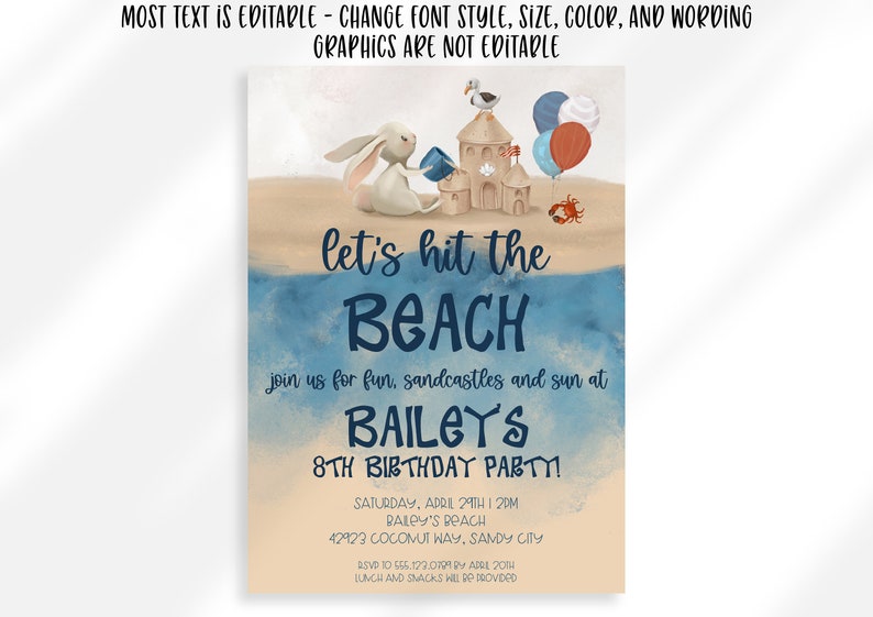 Editable Beach Party Invitation Template | Beach Invite Printable ...