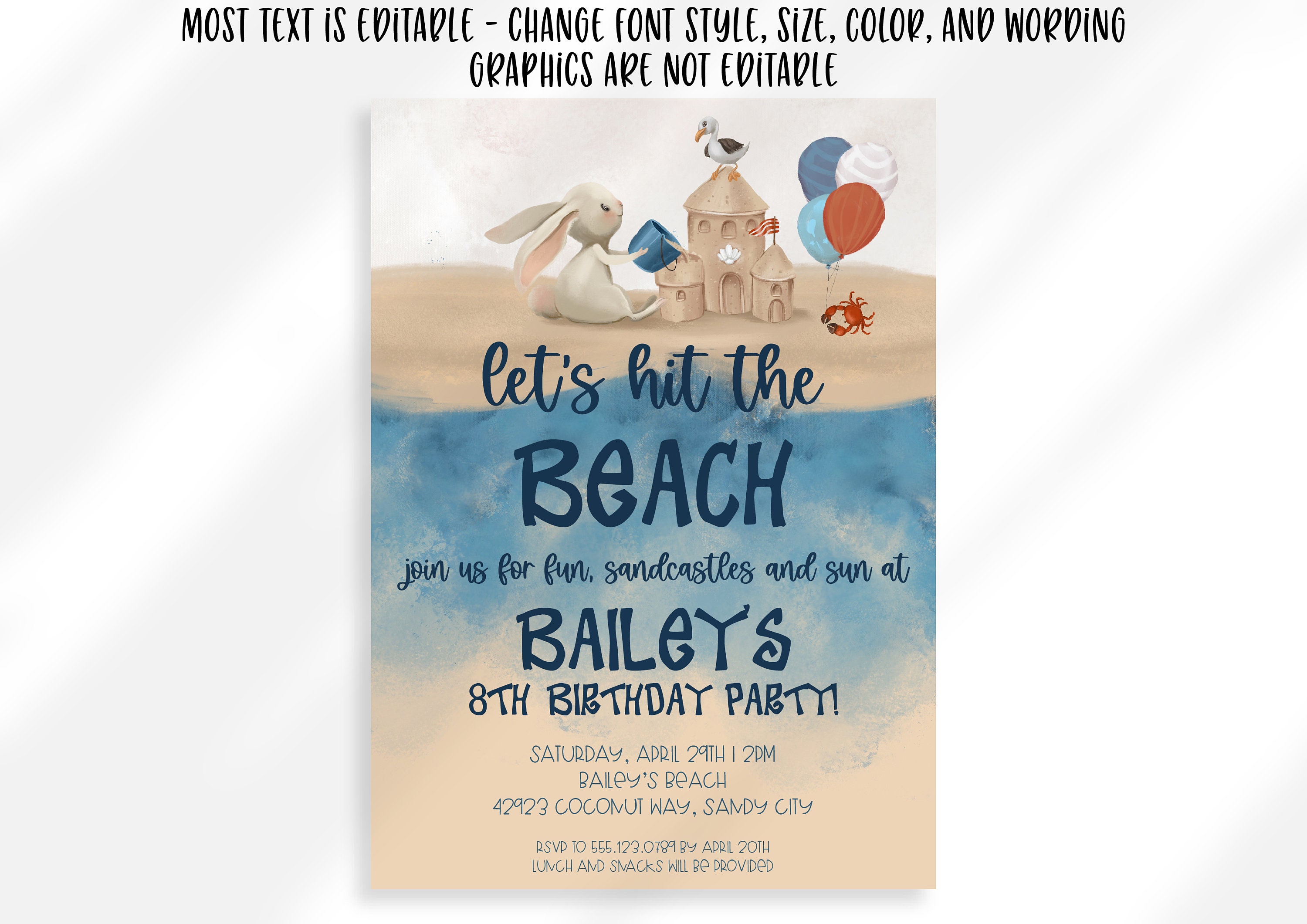 Editable Beach Party Invitation Template | Beach Invite Printable ...