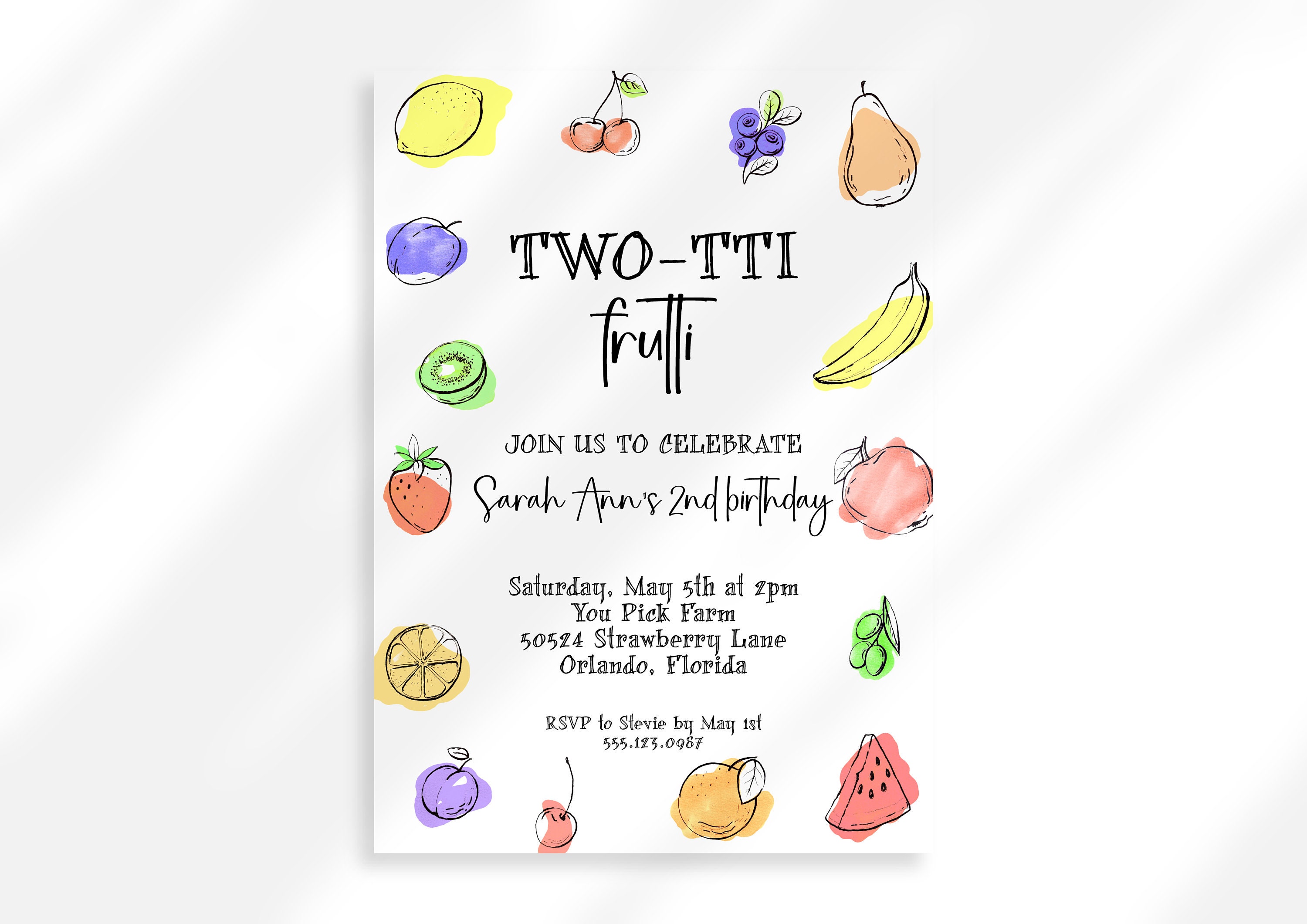 Editable Twotti Frutti Invitation Fruit Birthday Party Two-tti Frutti ...