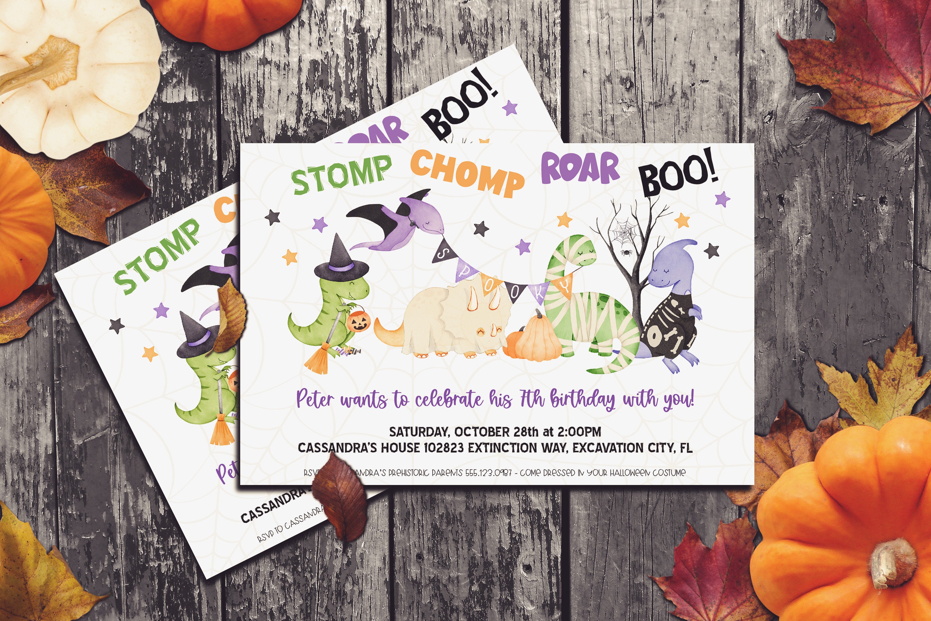 Editable Dinosaur Birthday Invitation Stomp Chomp Roar Boo - Etsy