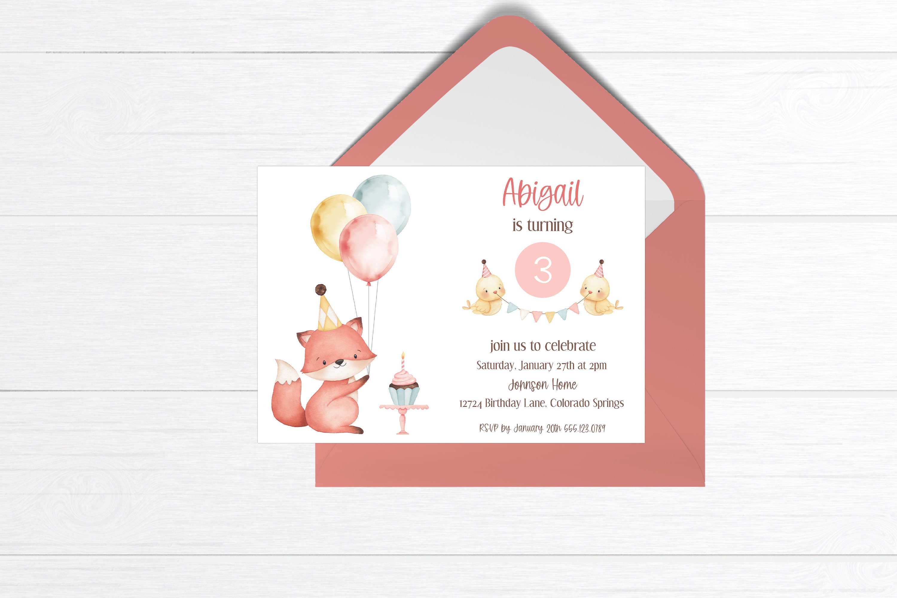 Editable Fox Birthday Invitation for Girls | Party Animal Invitation ...
