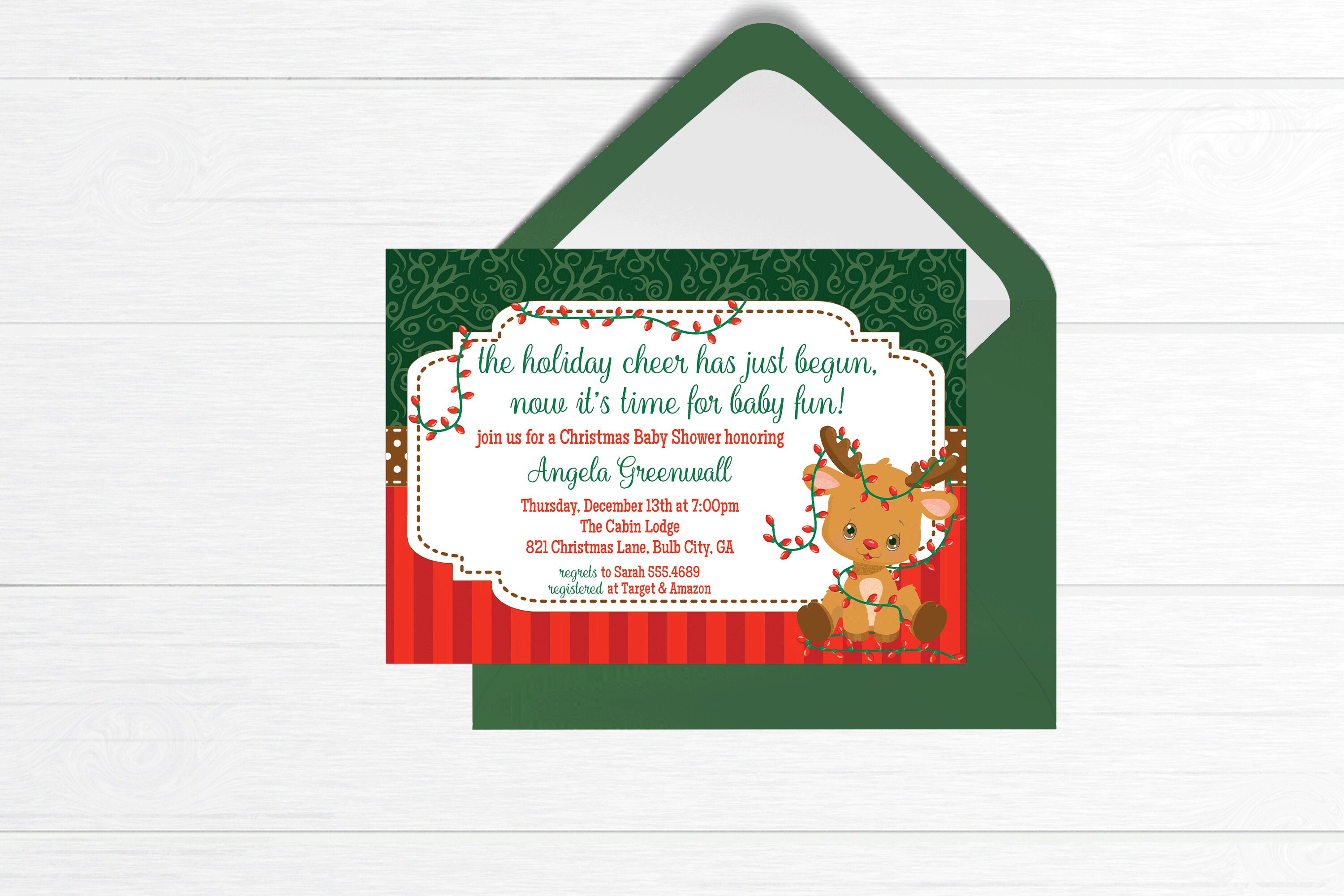 Editable Christmas Baby Announcement Baby Reindeer Baby Shower ...