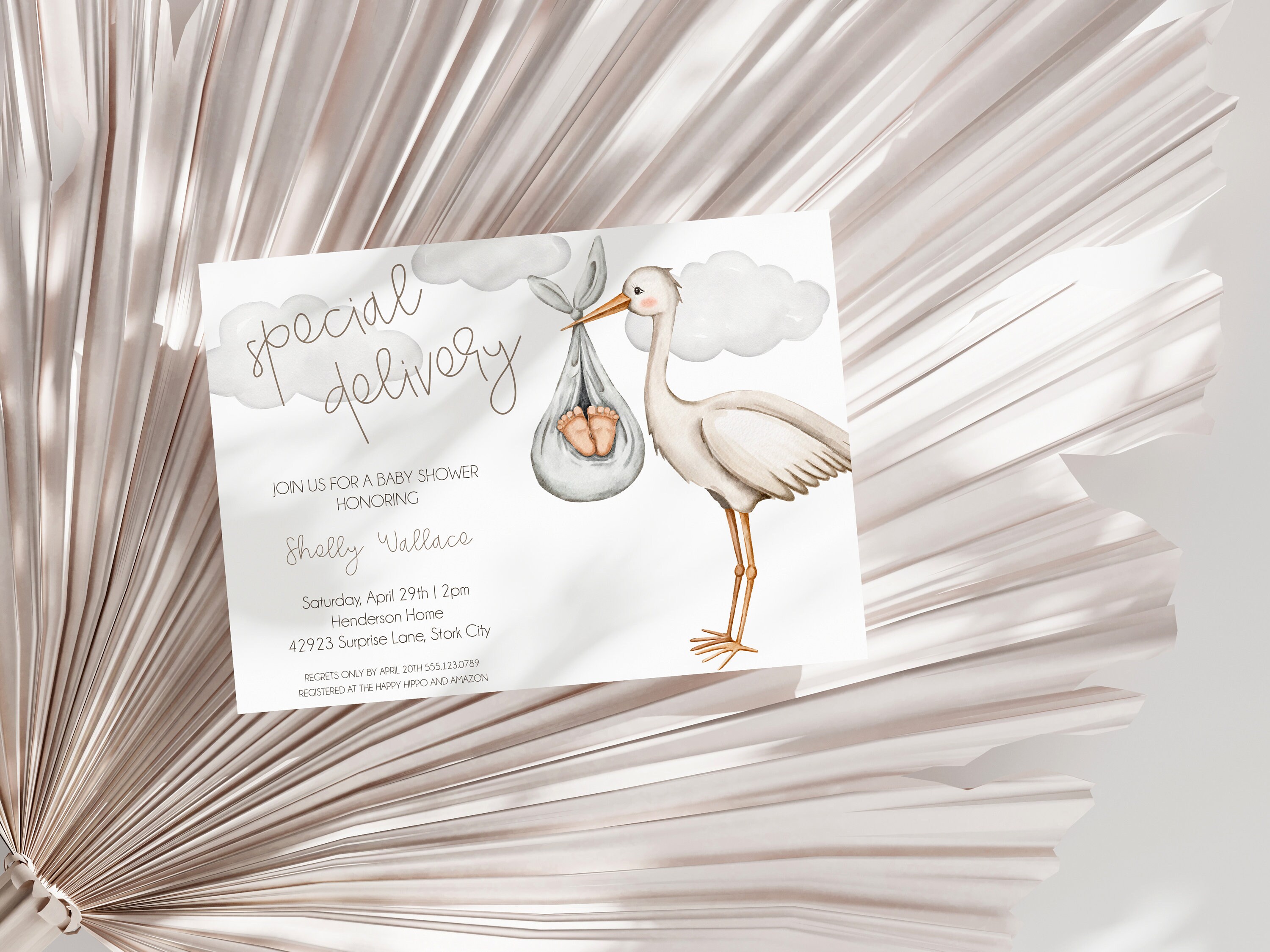 Stork Baby Shower Invitation Gender Neutral Special Delivery Baby ...