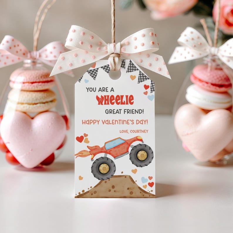 Editable Monster Truck Valentines Tag Red Monster Truck Valentine Gift ...