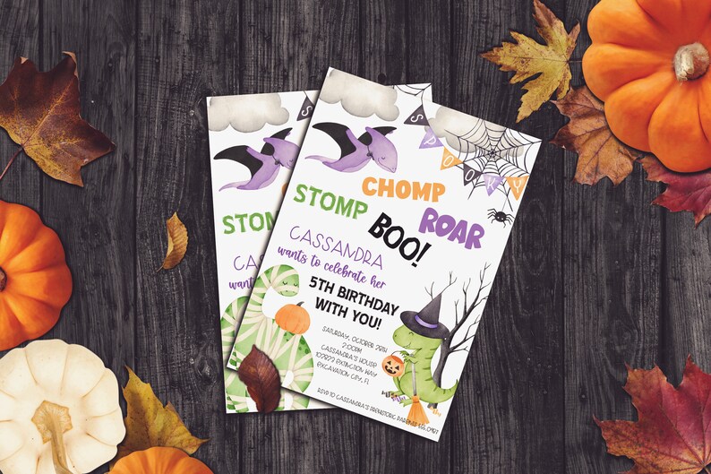 Editable Halloween Dinosaur Birthday Invitation Dinosaur Birthday Party ...