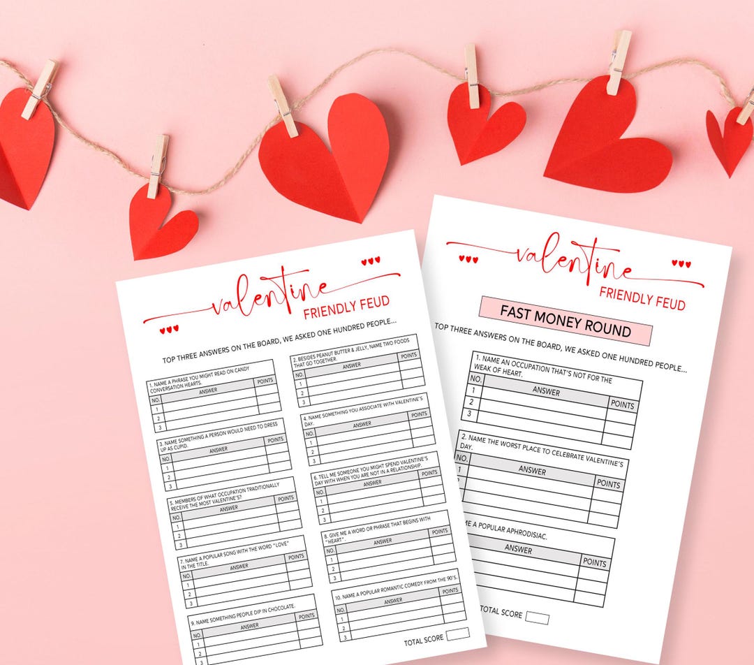 Valentine Feud Game Printable Cards Ladies Valentines Day Party ...