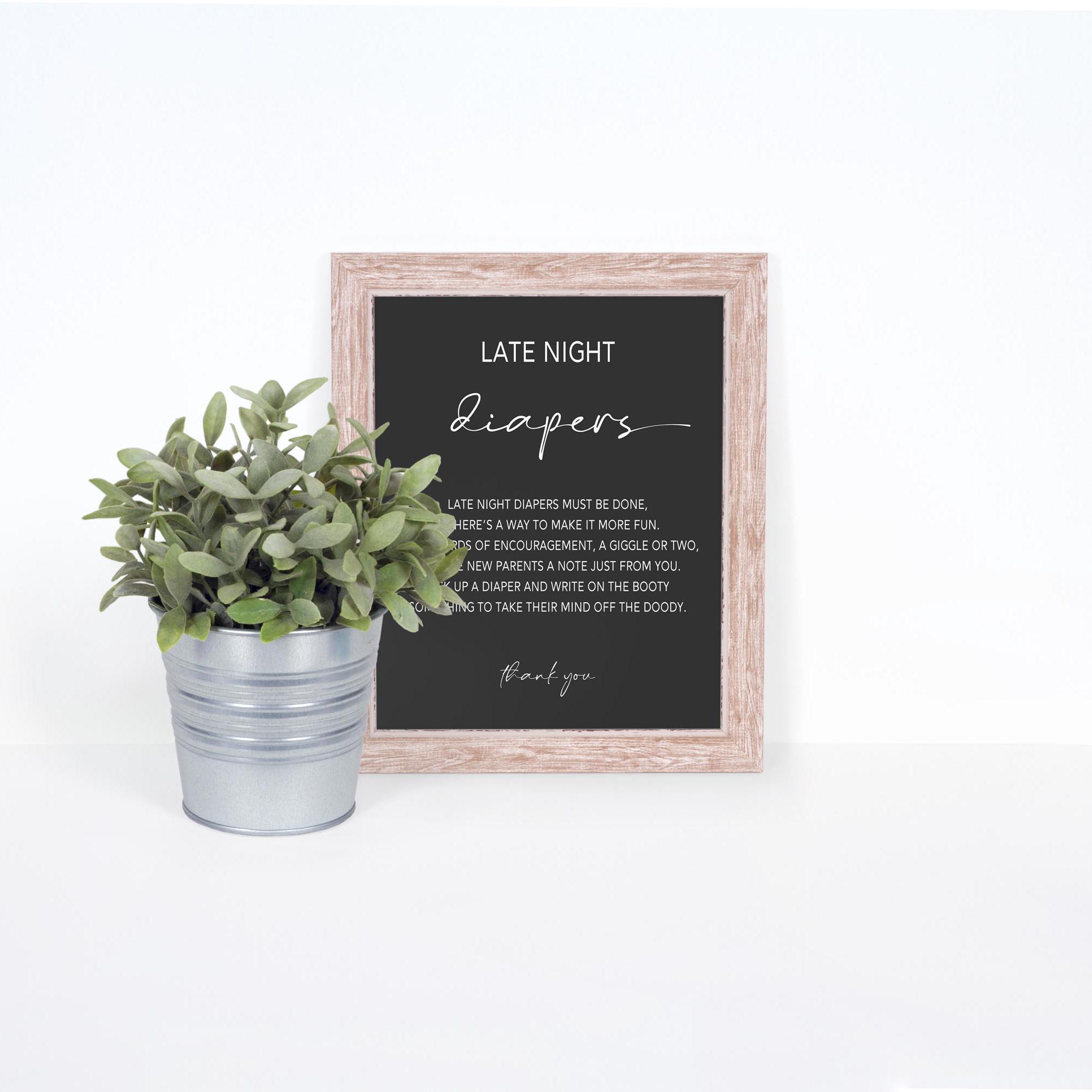 Dark Late Night Diapers Sign Baby Shower Late Night Diapers for Girl ...
