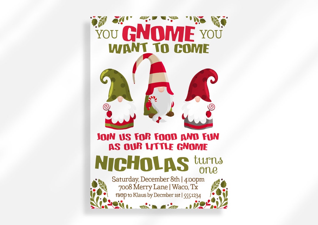 Editable Gnome Birthday Invitation for Instant Digital Download ...