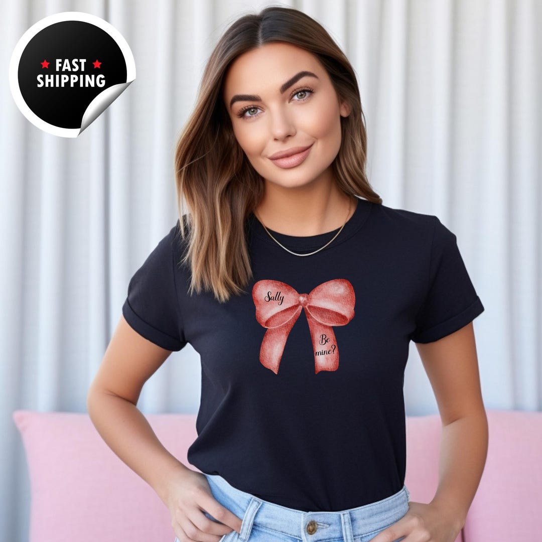 Personalised Pink Bow T Shirt, Coquette Pink Ribbon T-shirt, Bow Name ...