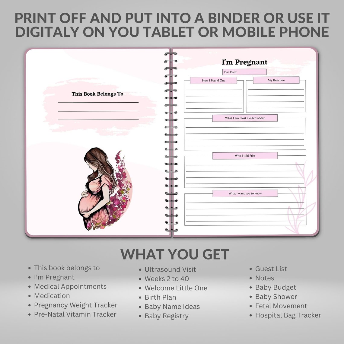 Boho Printable Pregnancy Planner Pregnancy Journal, Printable Birth ...
