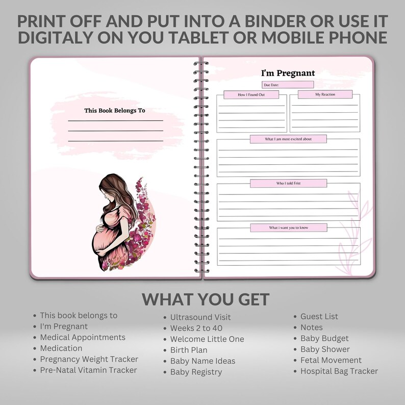 Boho Printable Pregnancy Planner Pregnancy Journal, Printable Birth ...