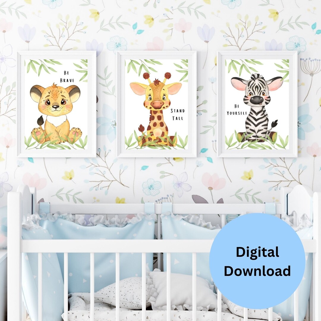 Set of 3 Nursery Poster Baby Animal Prints, Safari Nursery Decor, Baby ...