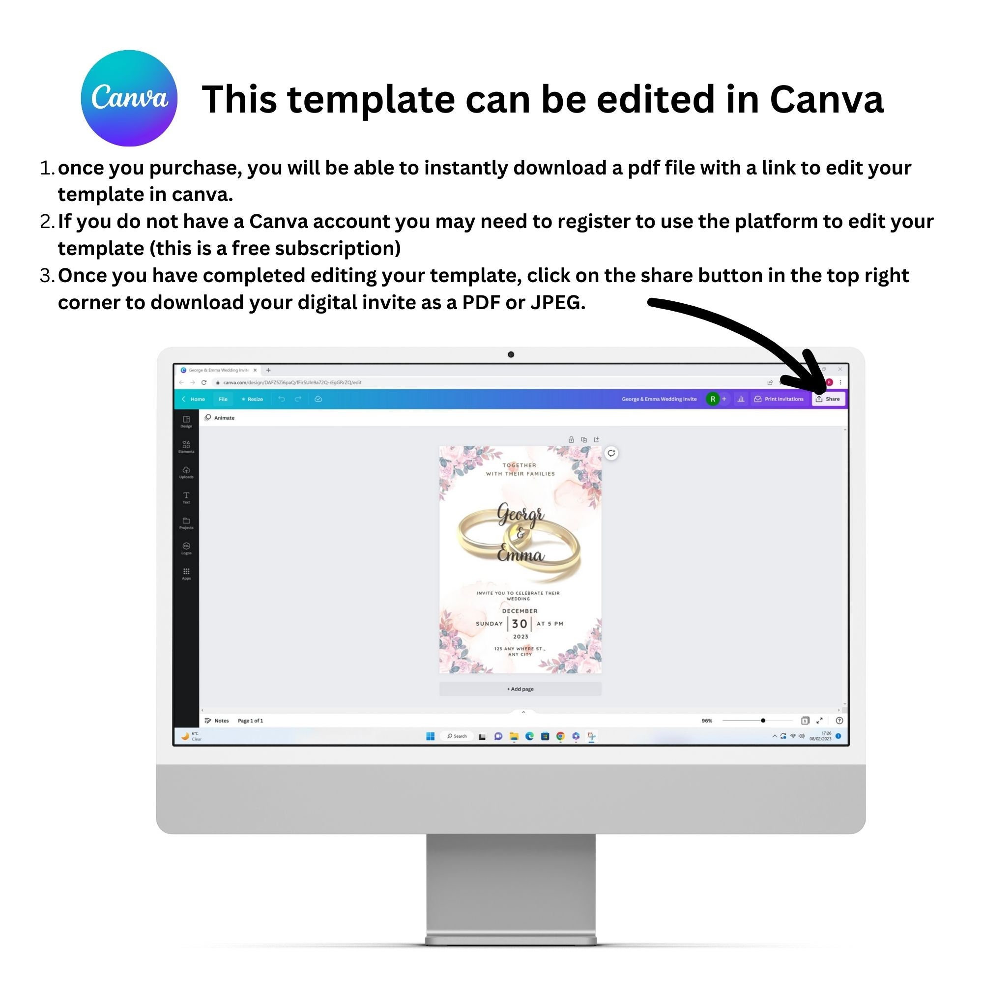 Digital Wedding Invitation Template, Electronic Wedding Invitation ...