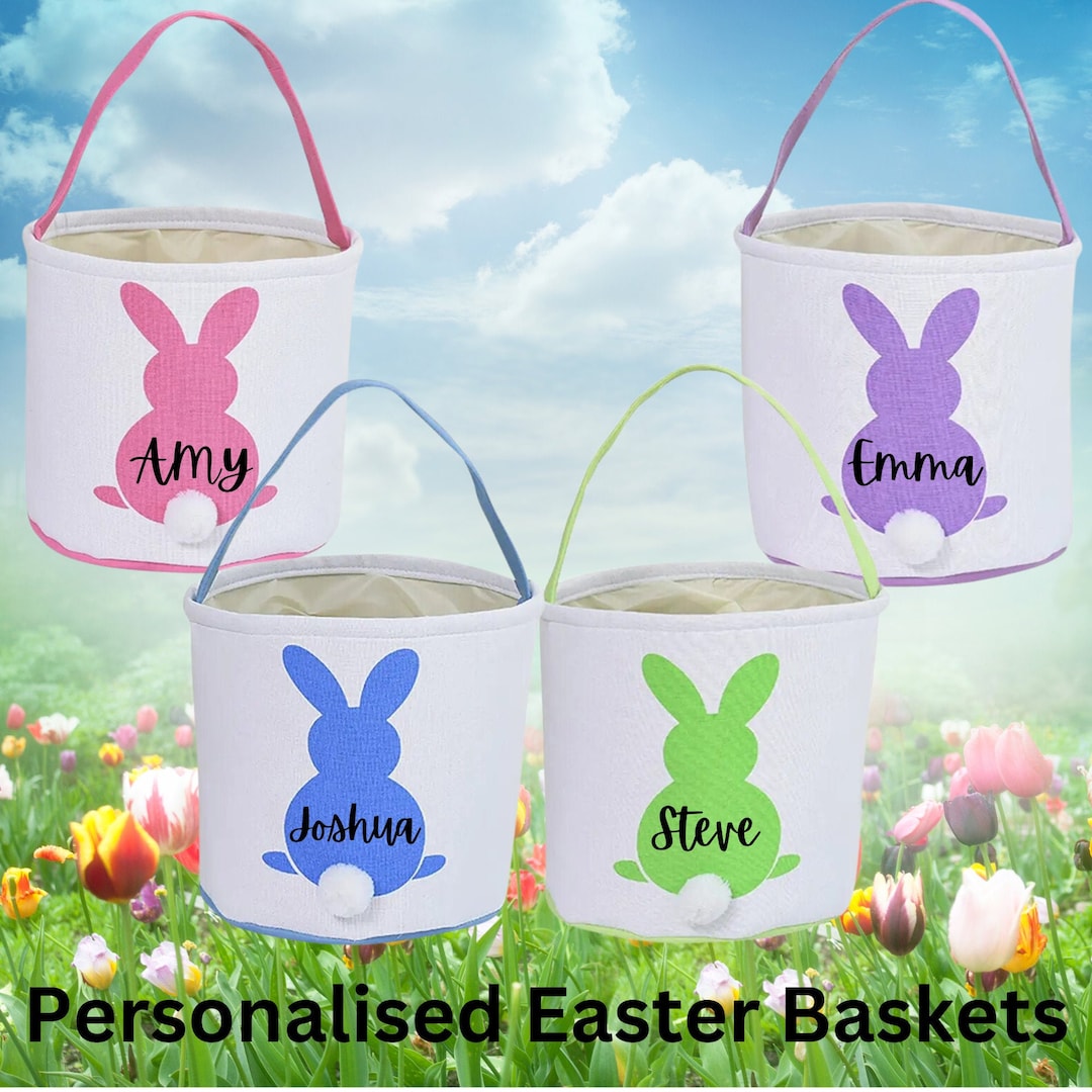 Easter Basket With Name, Kids Personalized Easter Basket, Easter Bunny ...