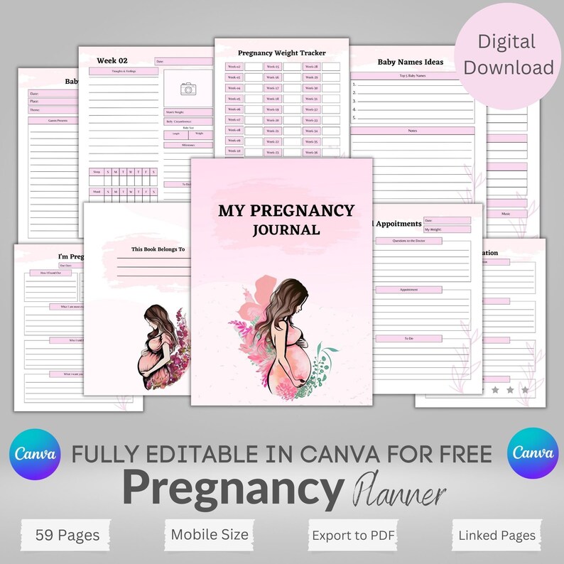 Boho Printable Pregnancy Planner Pregnancy Journal, Printable Birth ...