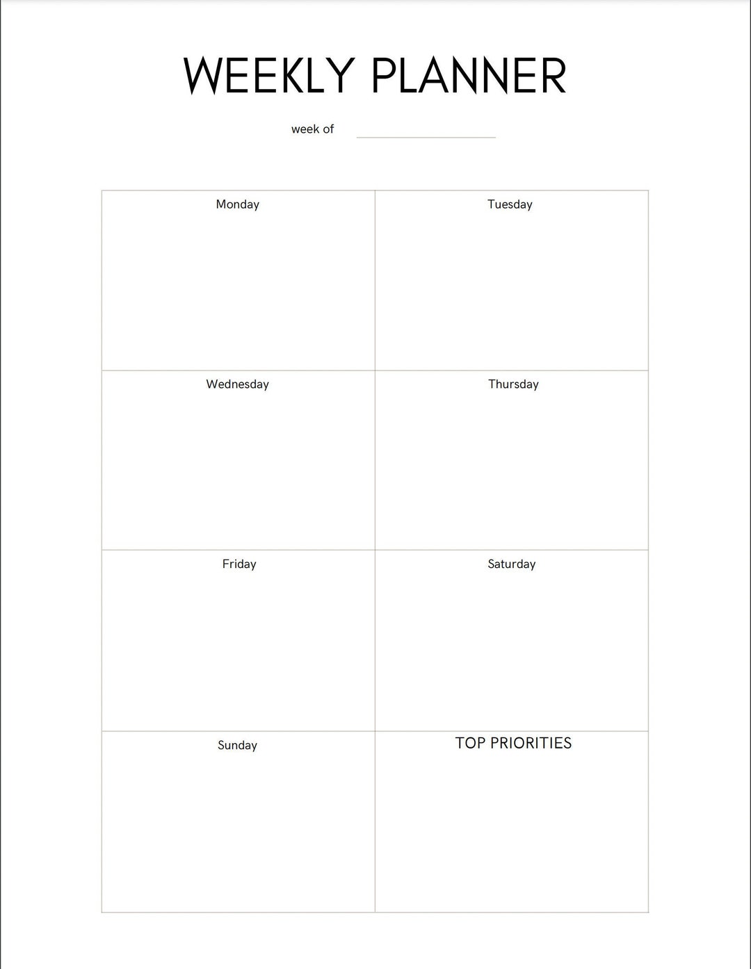 Blank Weekly Planner Printable - Etsy