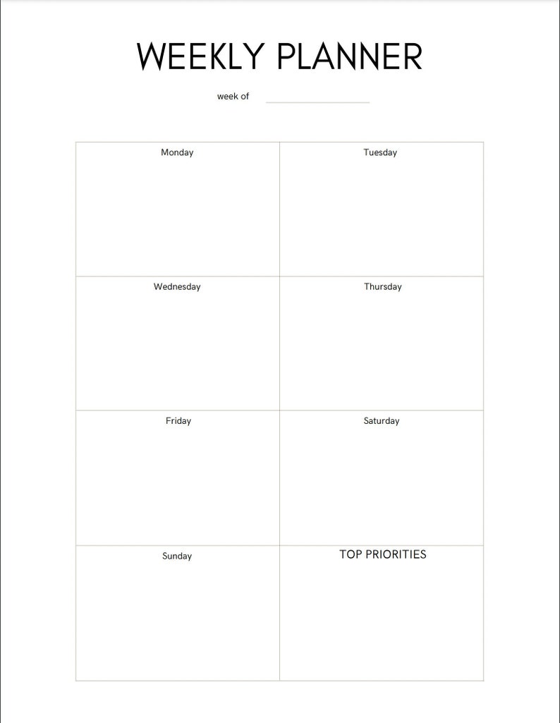Blank Weekly Planner Printable - Etsy