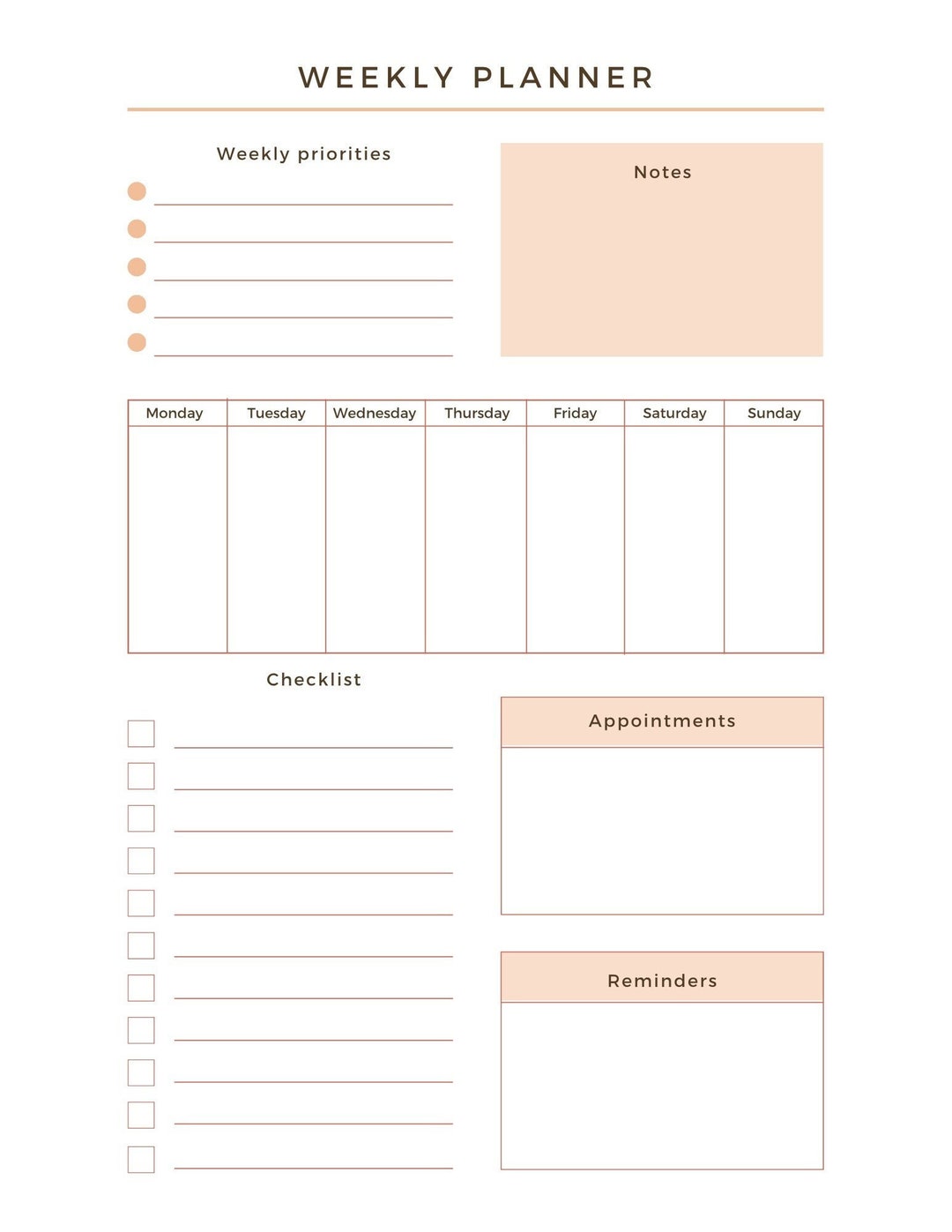 Weekly Planner Printable | Weekly Priorities List - Etsy