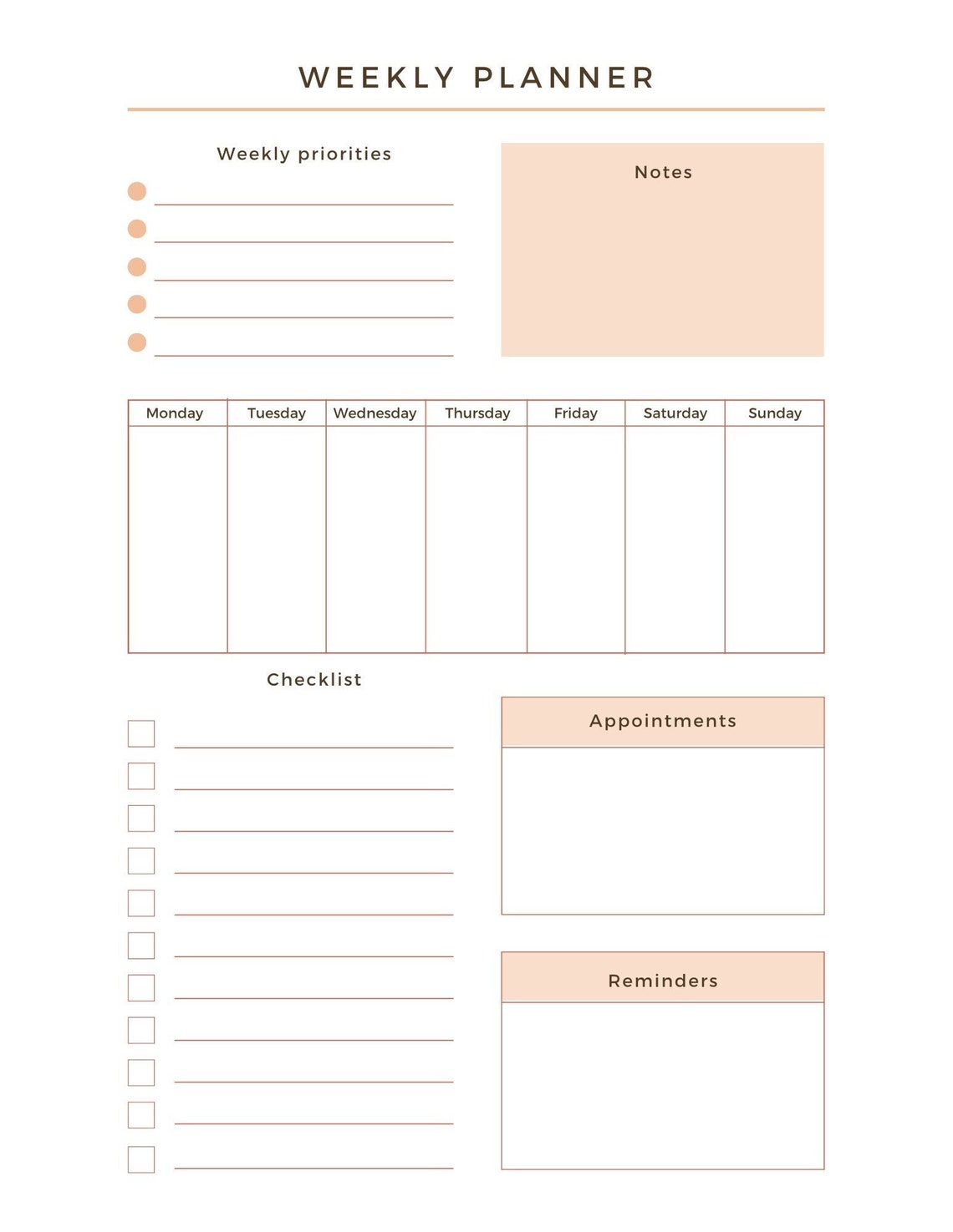 Weekly Planner Printable | Weekly Priorities List - Etsy
