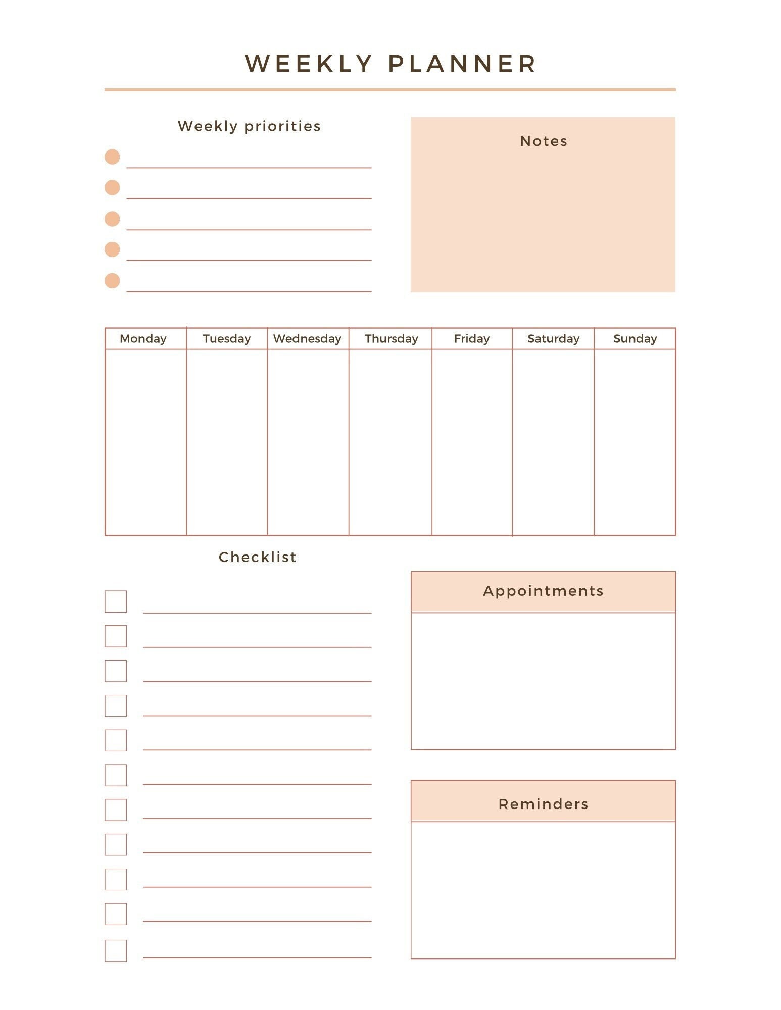 Weekly Planner Printable | Weekly Priorities List - Etsy
