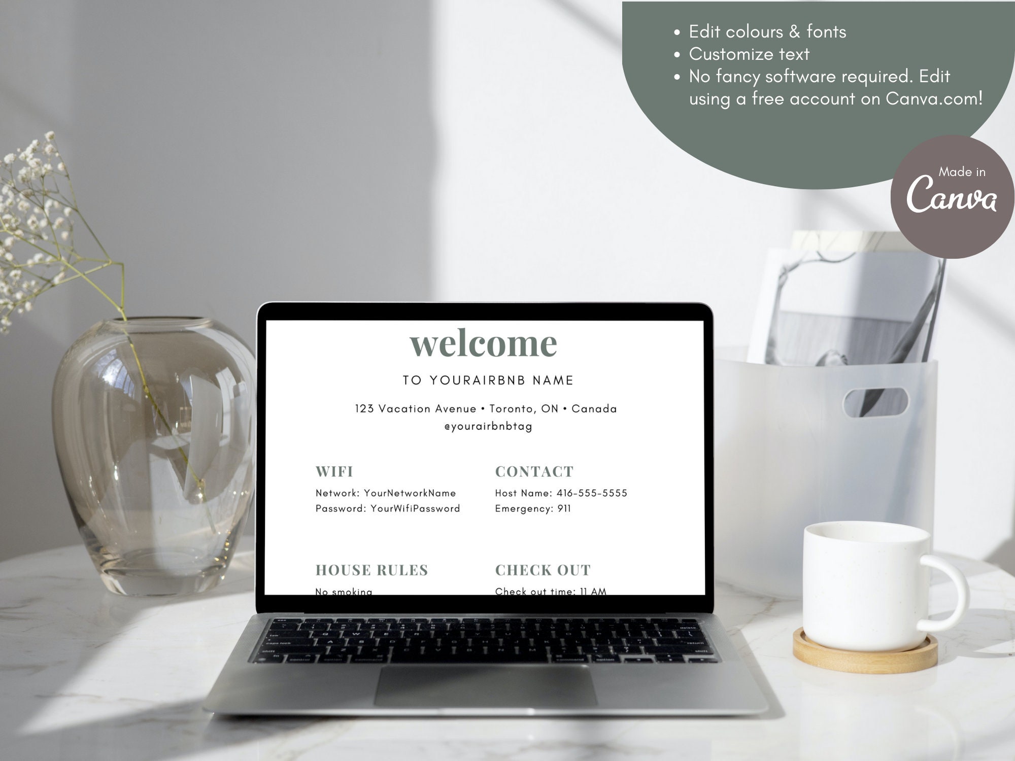 Airbnb Welcome Sign Template, Vacation Rental Info Printable, Guest ...