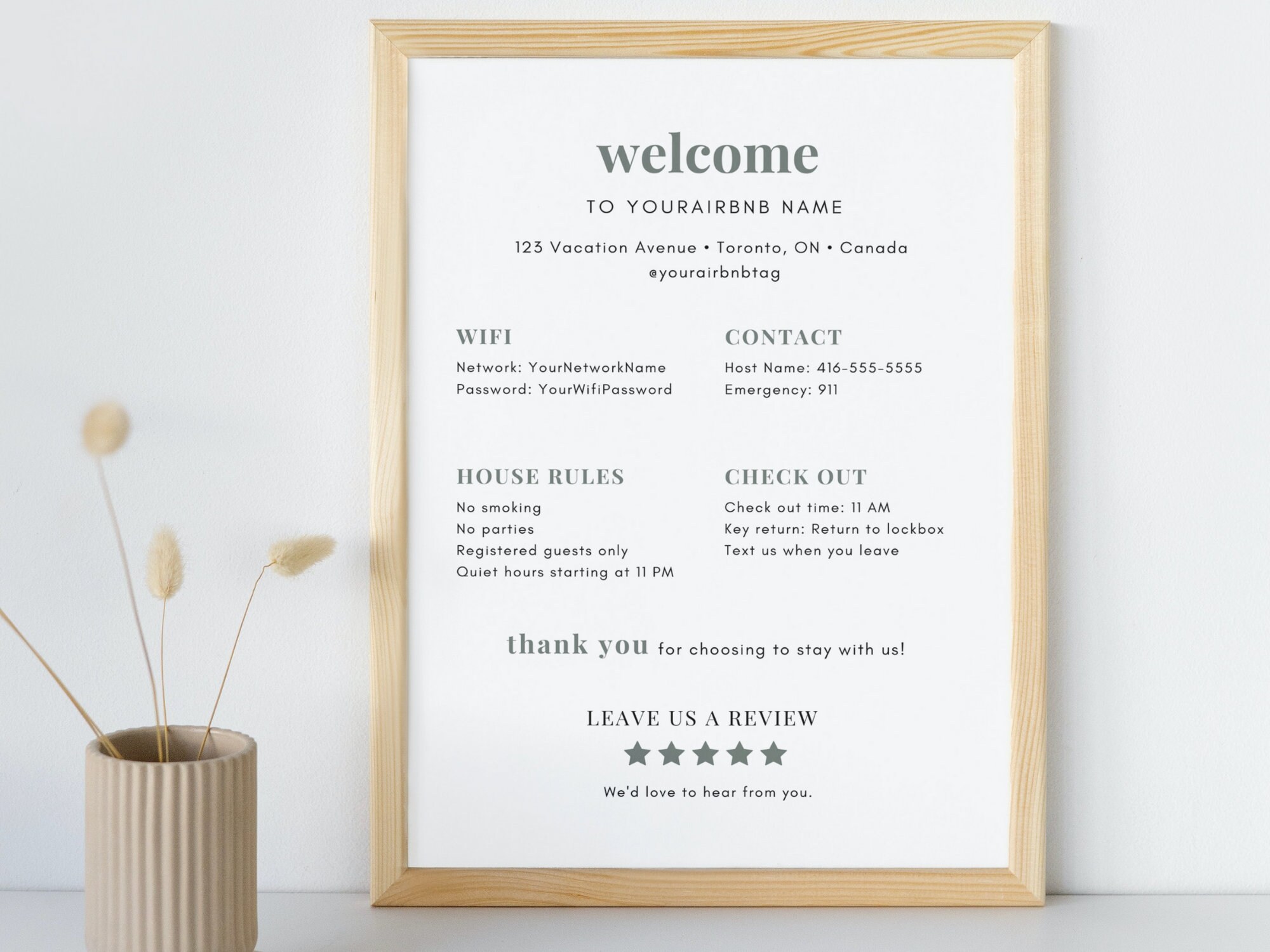 Airbnb Welcome Sign Template, Vacation Rental Info Printable, Guest ...