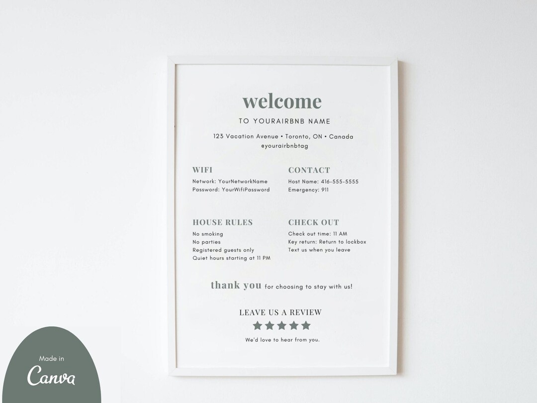 Airbnb Welcome Sign Template, Vacation Rental Info Printable, Guest ...