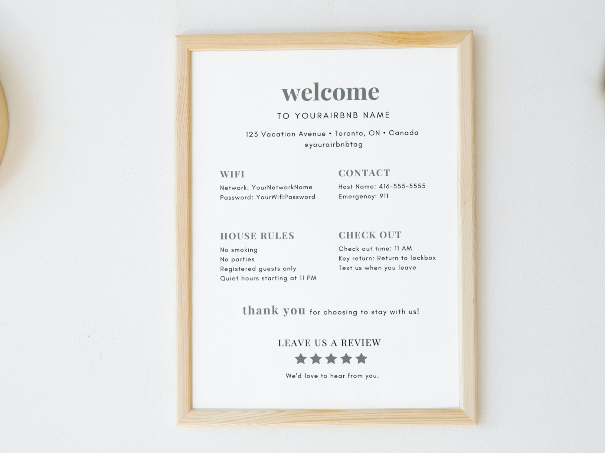 Airbnb Welcome Sign Template, Vacation Rental Info Printable, Guest ...