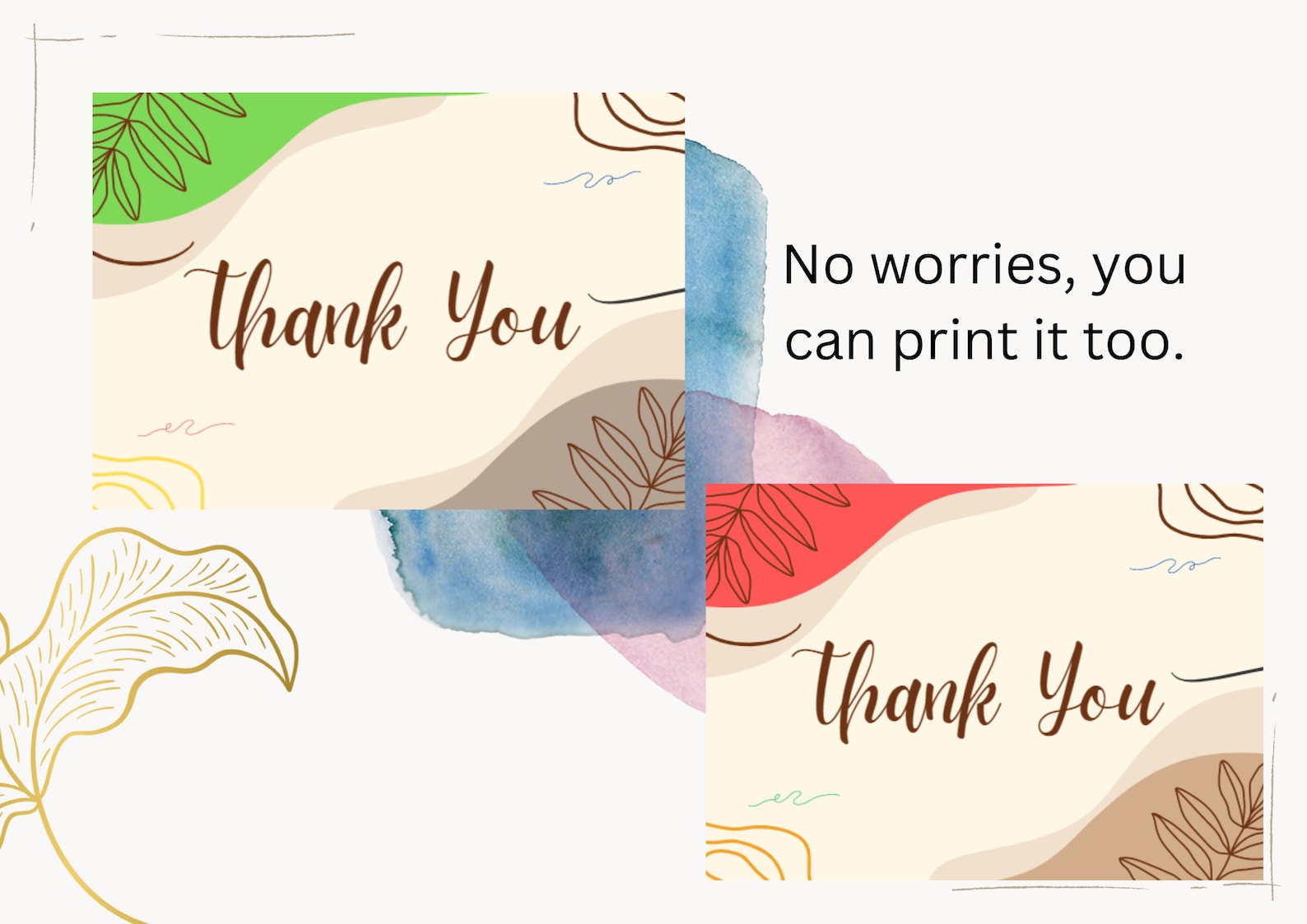 Editable Digital Thank You Card , Printable Card With Different Colours ...