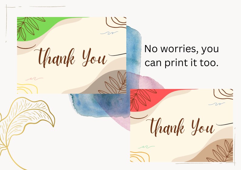 Editable Digital Thank You Card , Printable Card With Different Colours ...