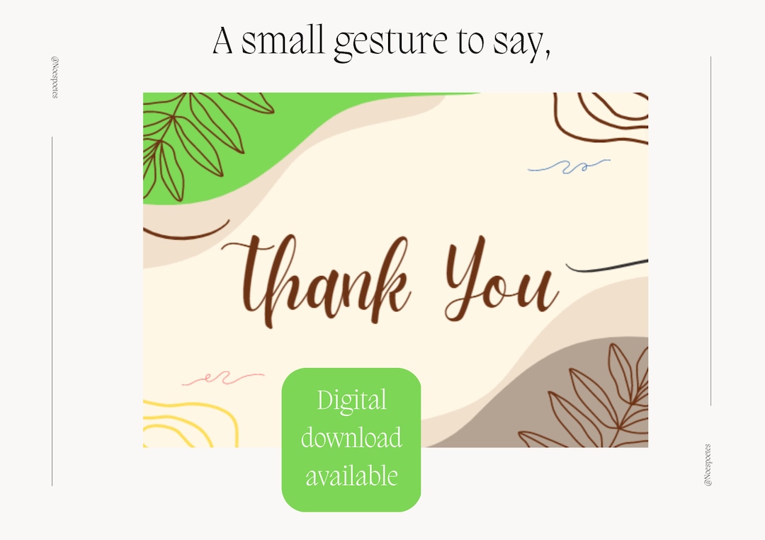 Editable Digital Thank You Card , Printable Card With Different Colours ...