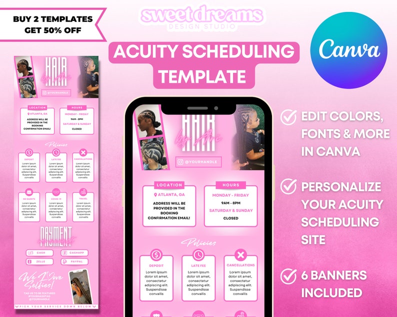 Acuity Scheduling Template | Premade Canva Template DIY | Pink Acuity Site | Booking Site Design ...
