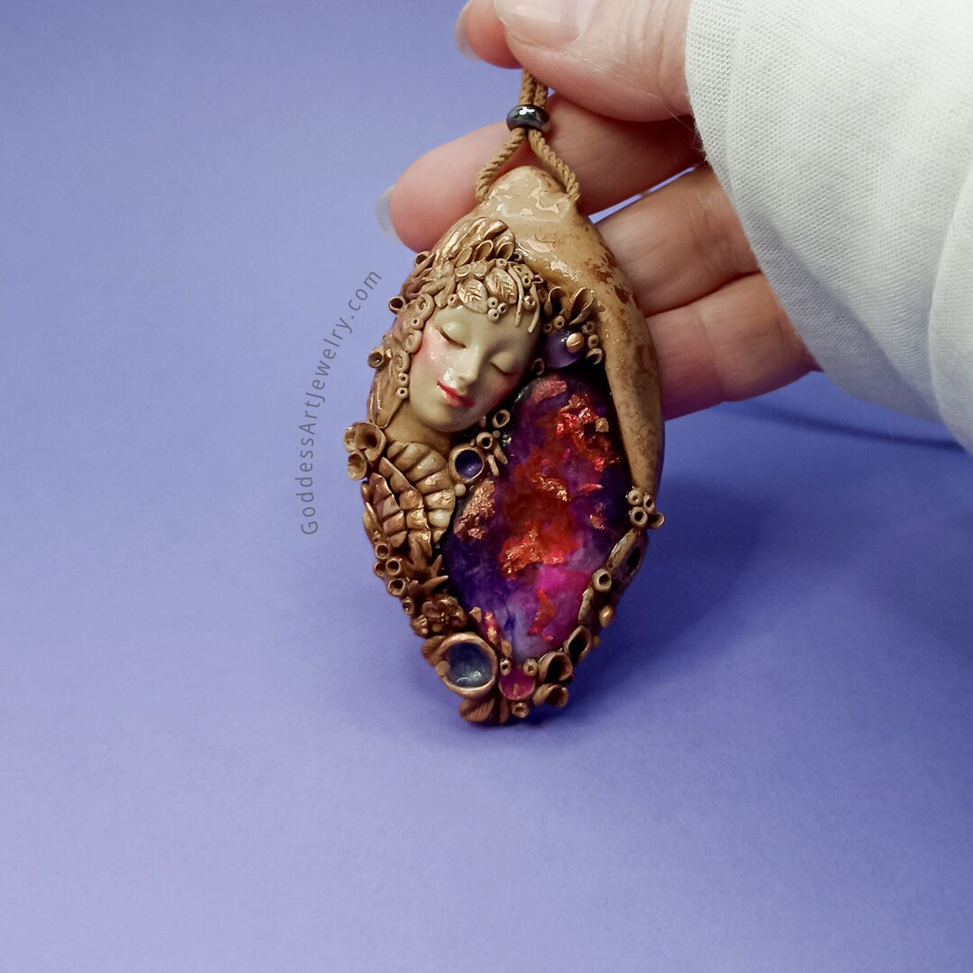 Amethyst Crystal Goddess Jewelry Necklace Perfect Gift Purple Clay at ...