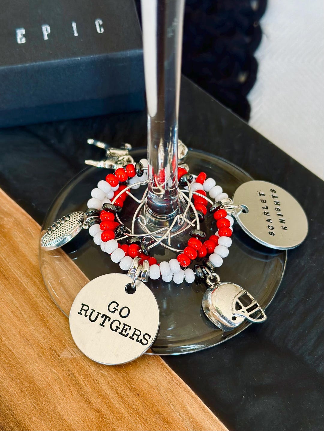 Handmade Rutgers Football Wine Charms | Hand Stamped Go RUTGERS and ...