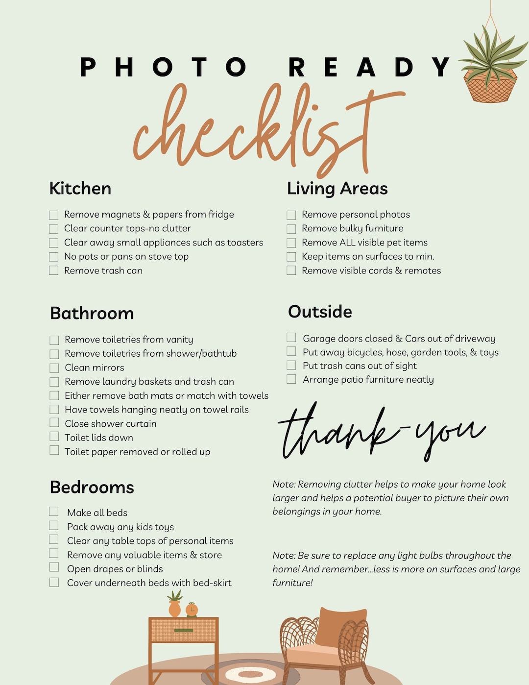 Getting Your Home Ready for Pictures Checklist selling a Home ...