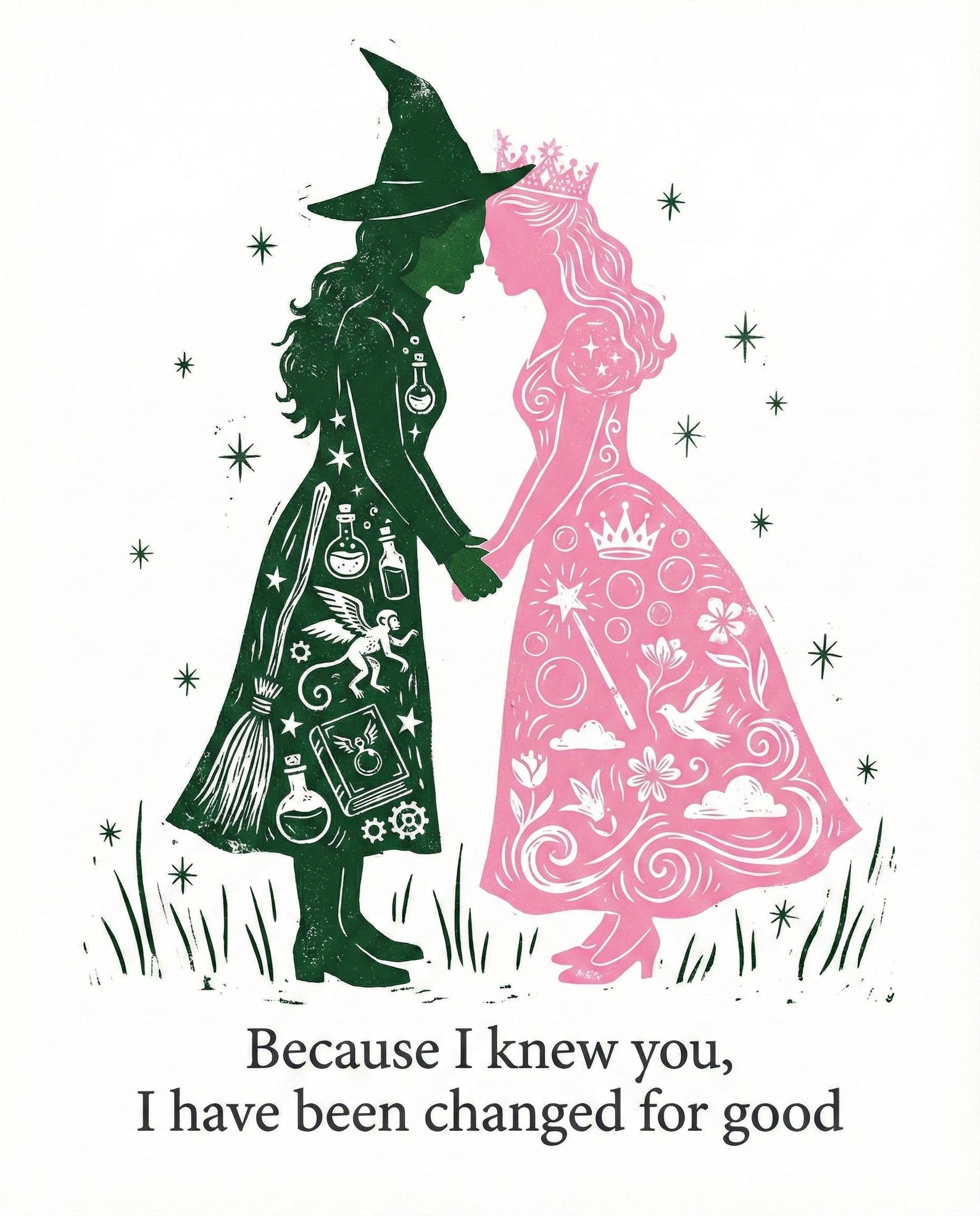 Wicked Musical Print | Elphaba & Fiyero Linocut Silhouette Art (digital ...