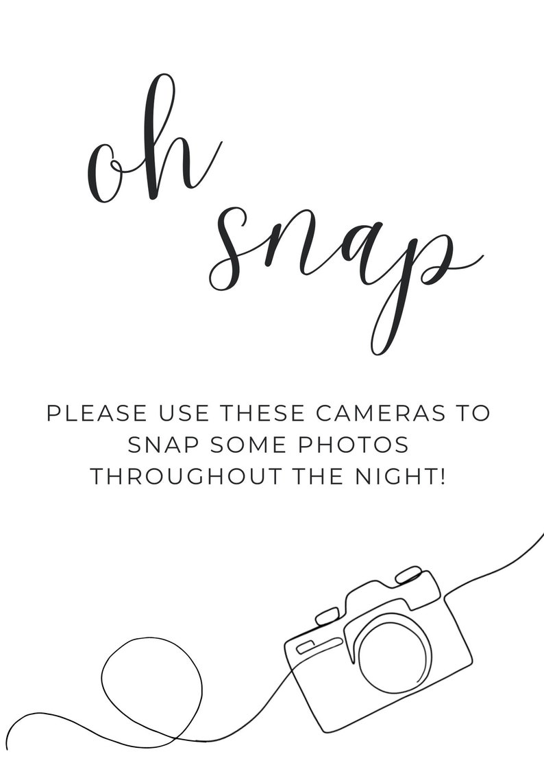 Modern Simple Wedding Disposable Camera Oh Snap Sign Digital Print - Etsy