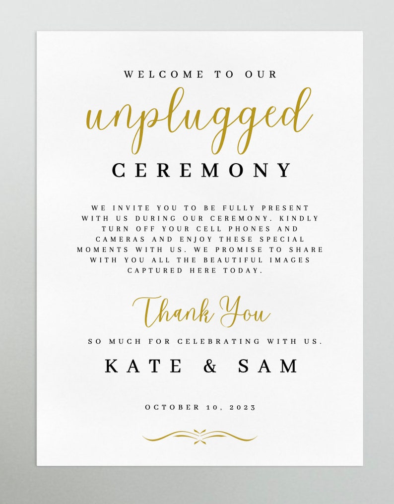Modern Simple Wedding Unplugged Ceremony Sign Digital Print - Etsy