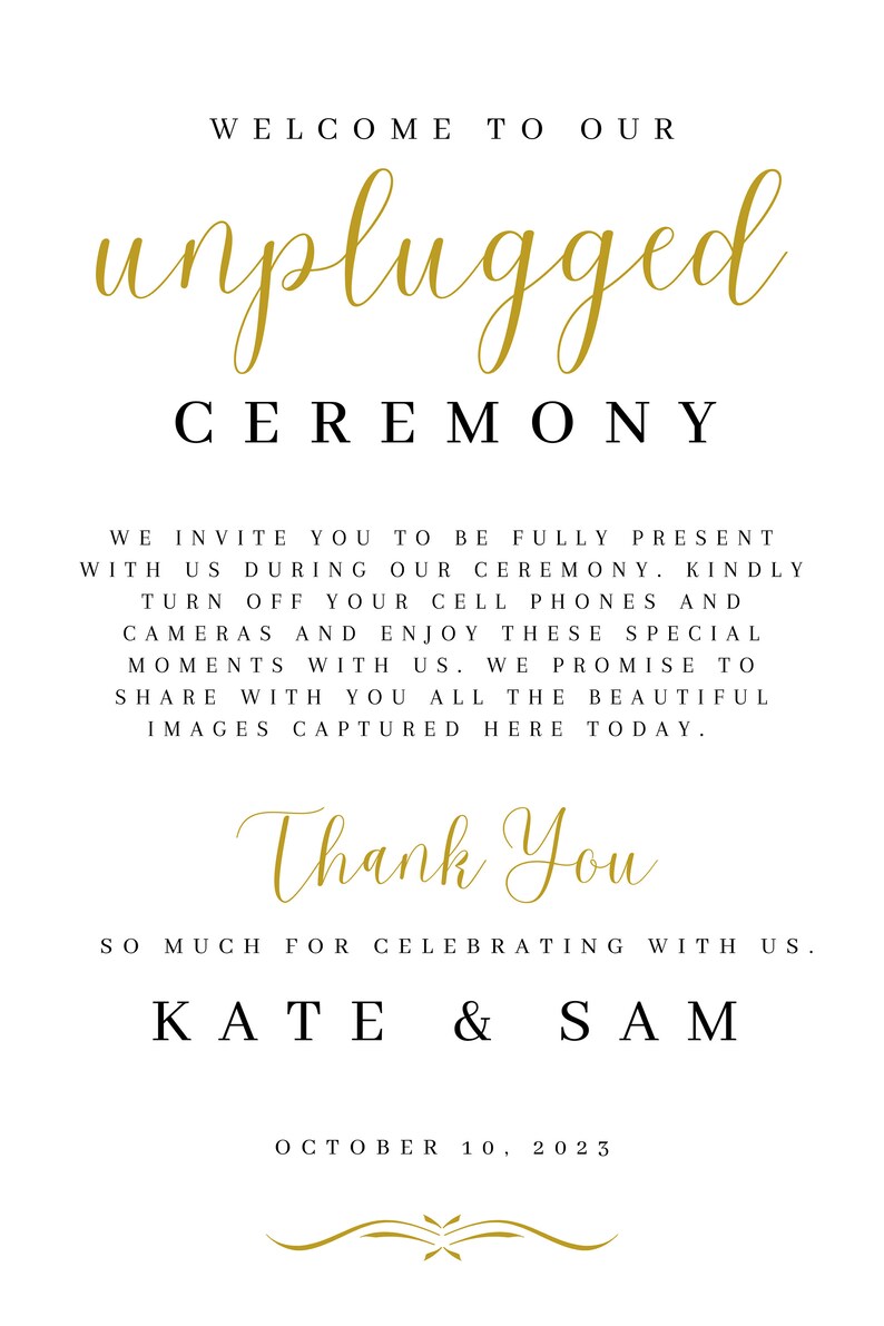 Modern Simple Wedding Unplugged Ceremony Sign Digital Print - Etsy
