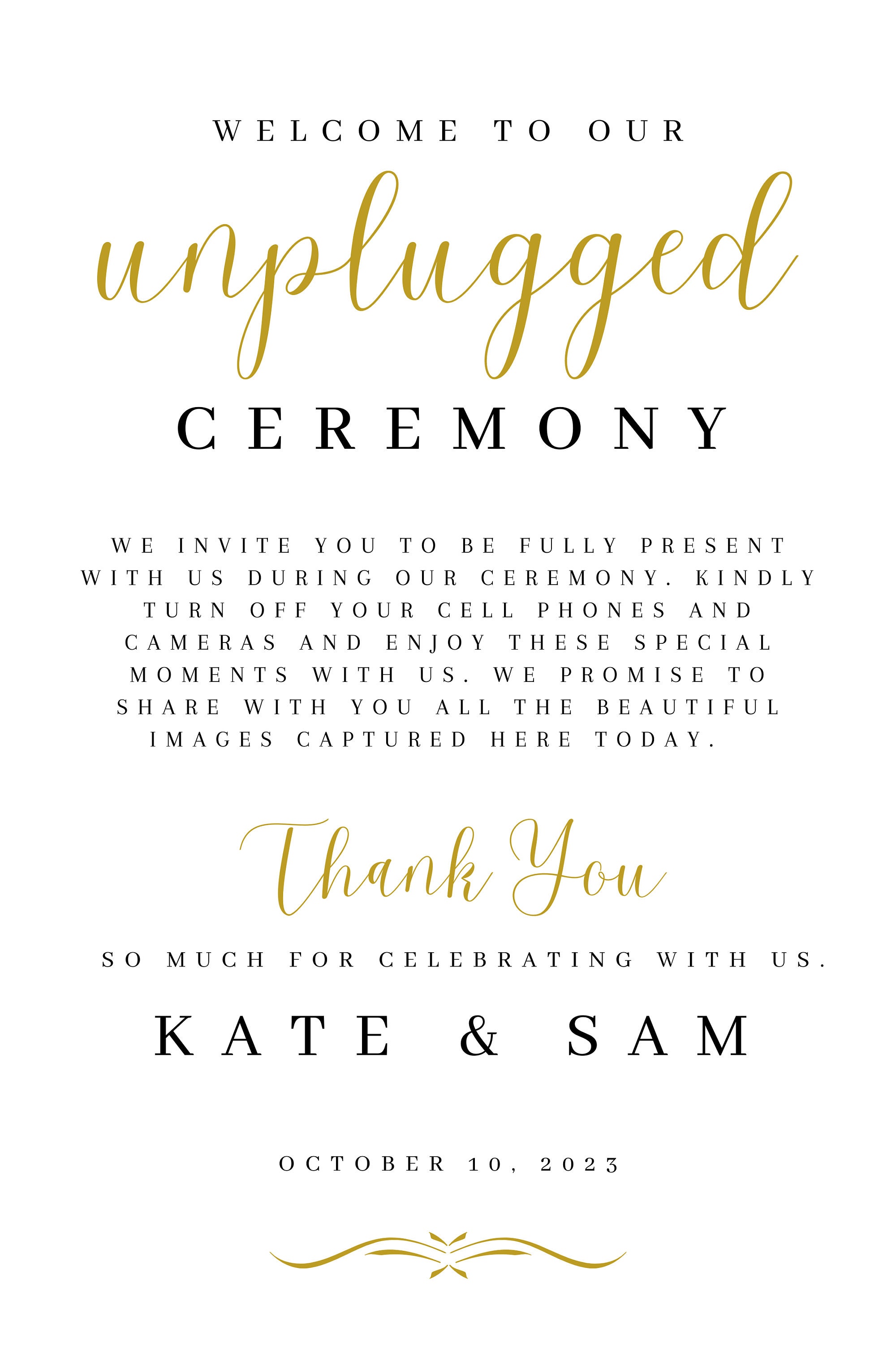 Modern Simple Wedding Unplugged Ceremony Sign Digital Print - Etsy