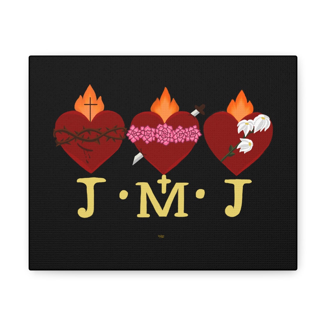 JMJ Hearts Catholic Black Vertical Canvas Prints - Etsy