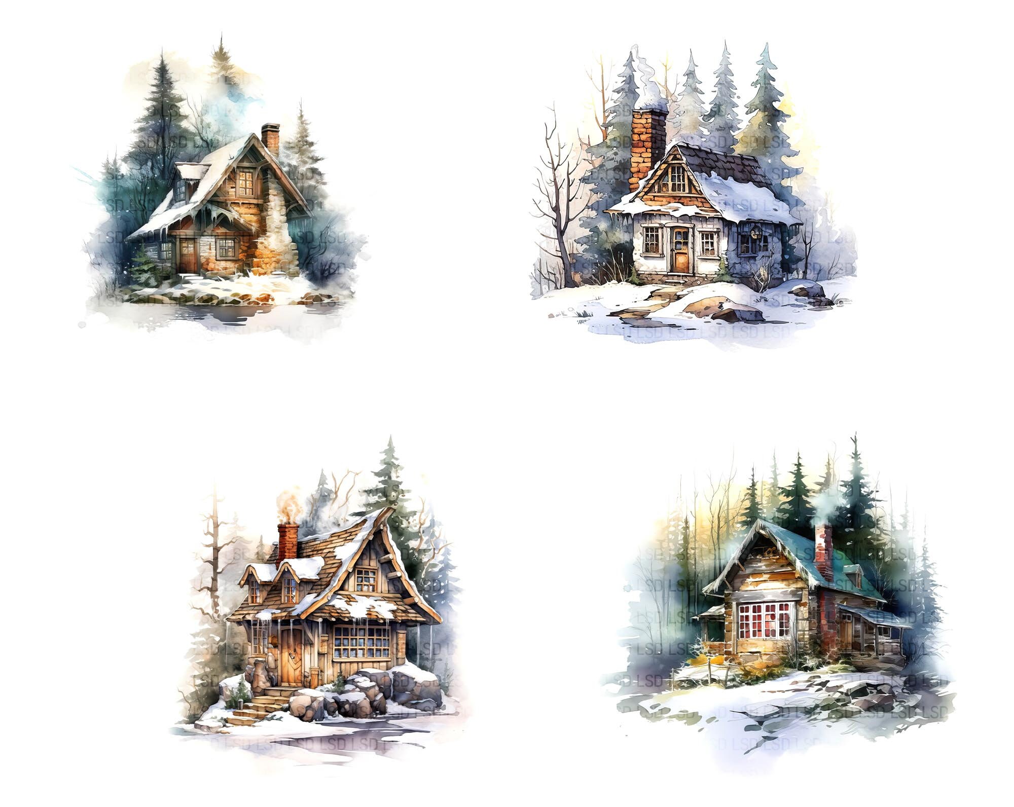 20 Fantasy Log Cabins Clipart Bundle-watercolour Images of Log - Etsy