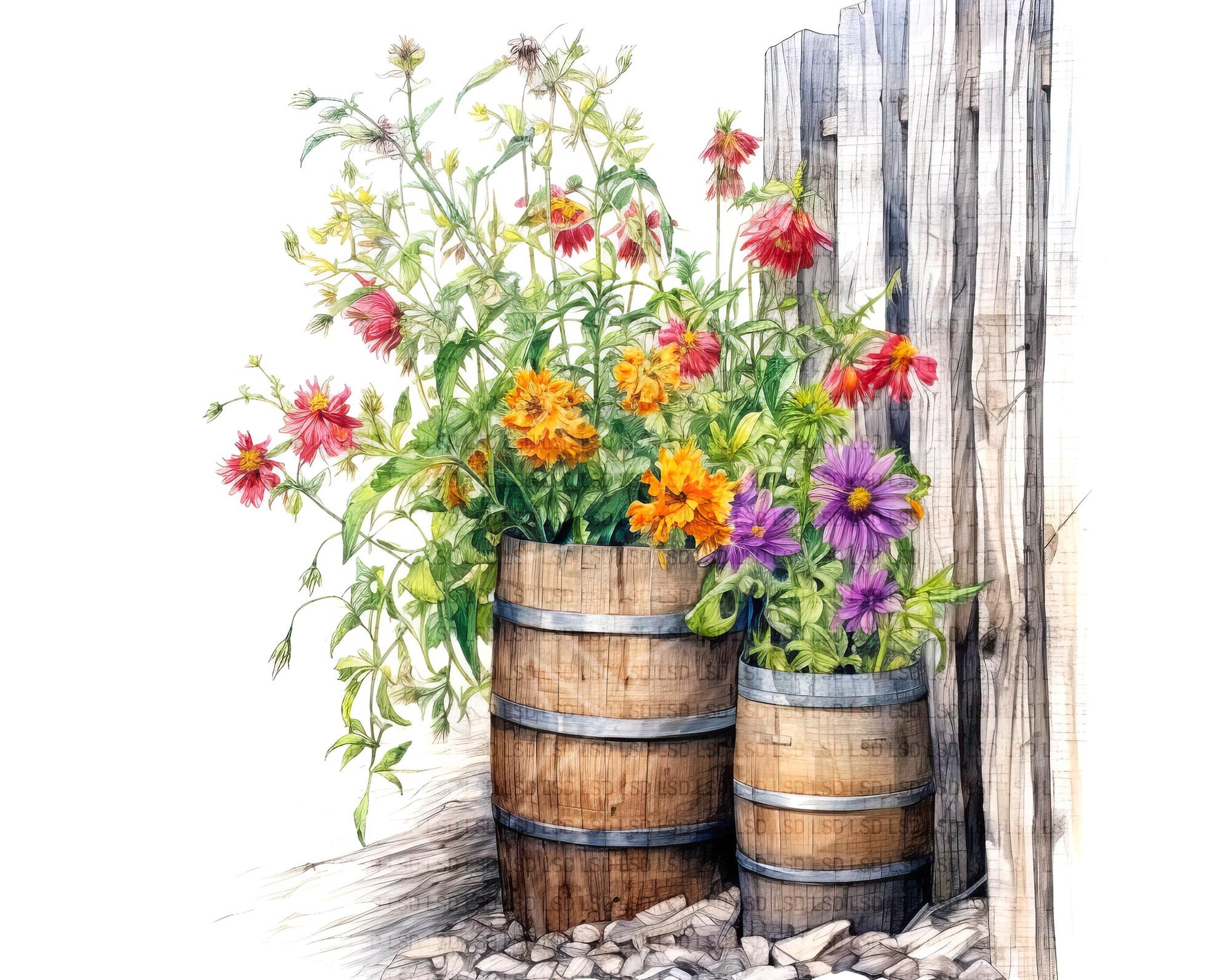 20 Flower Barrel Clipart Bundle Watercolour Wildflower Filled - Etsy