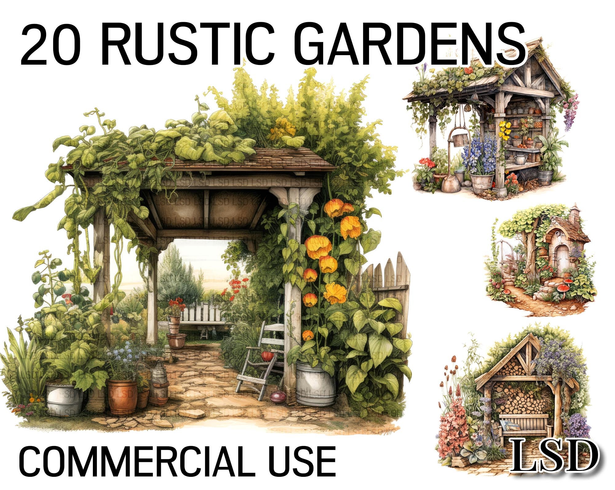 20 Rustic Gardens Digital Clipart Pack Vintage Garden - Etsy UK