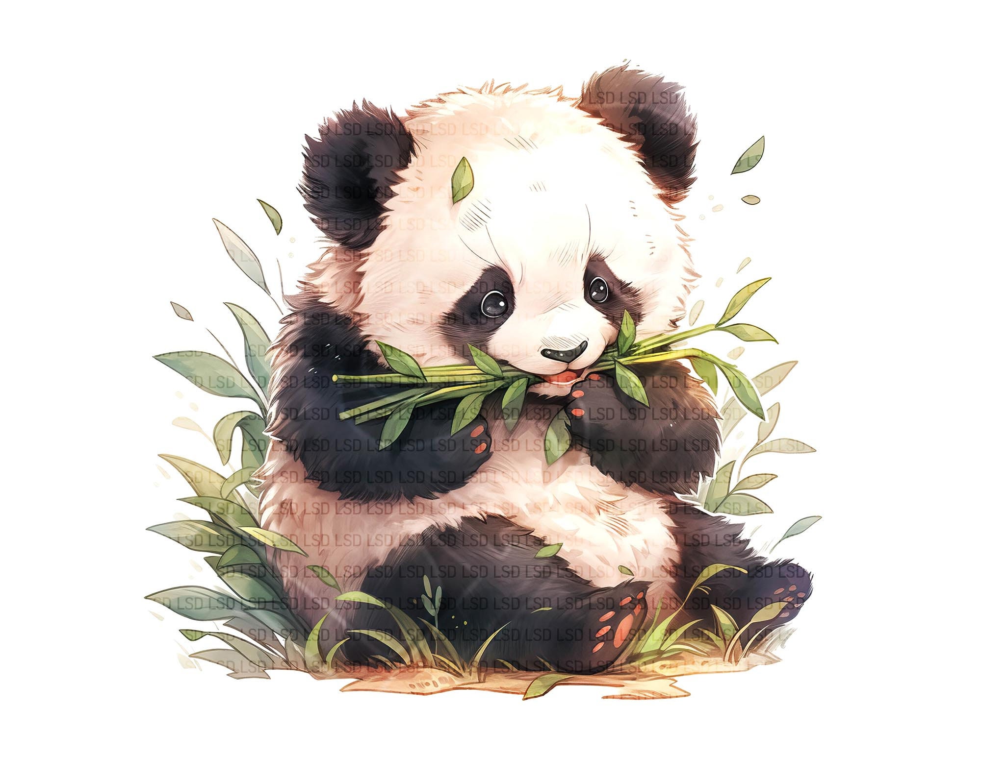 20 Cute Panda Bear Digital Clipart Bundle, Watercolour Giant Panda Bear ...