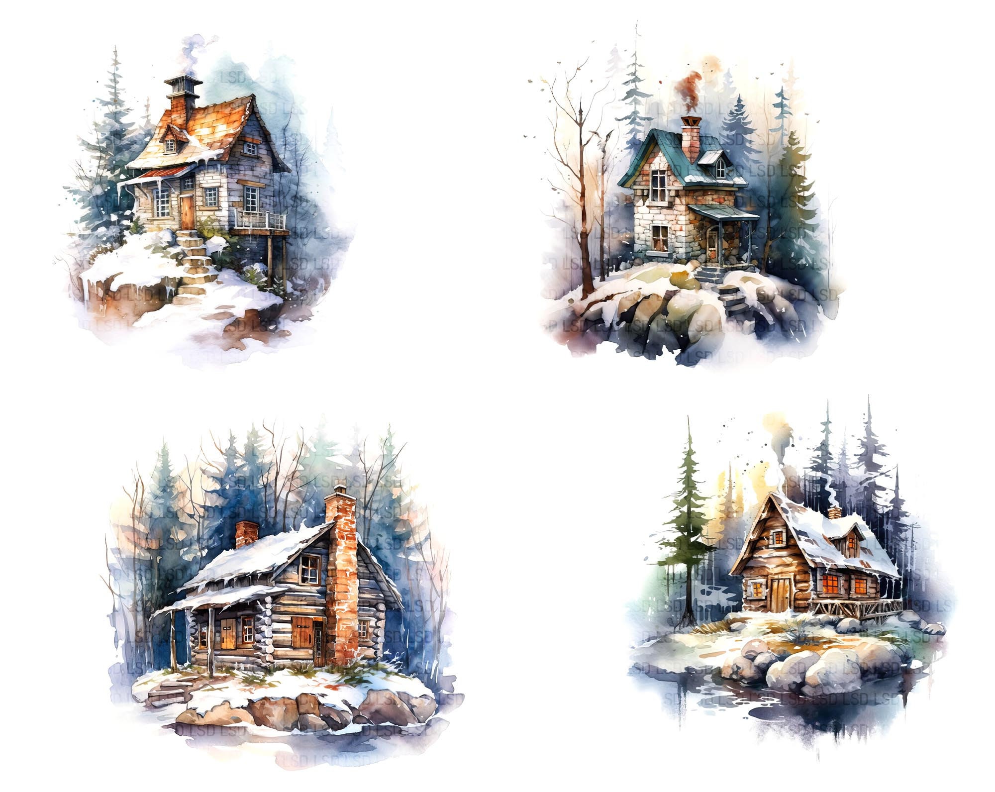 20 Fantasy Log Cabins Clipart Bundle-watercolour Images of Log - Etsy