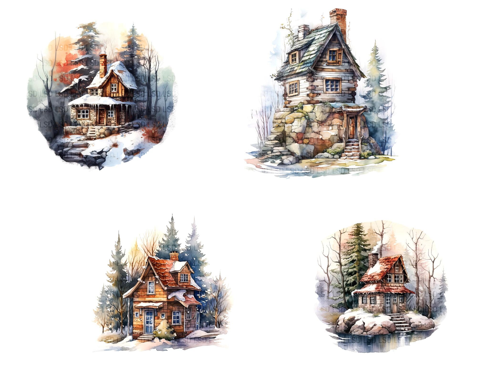 20 Fantasy Log Cabins Clipart Bundle-watercolour Images of Log - Etsy