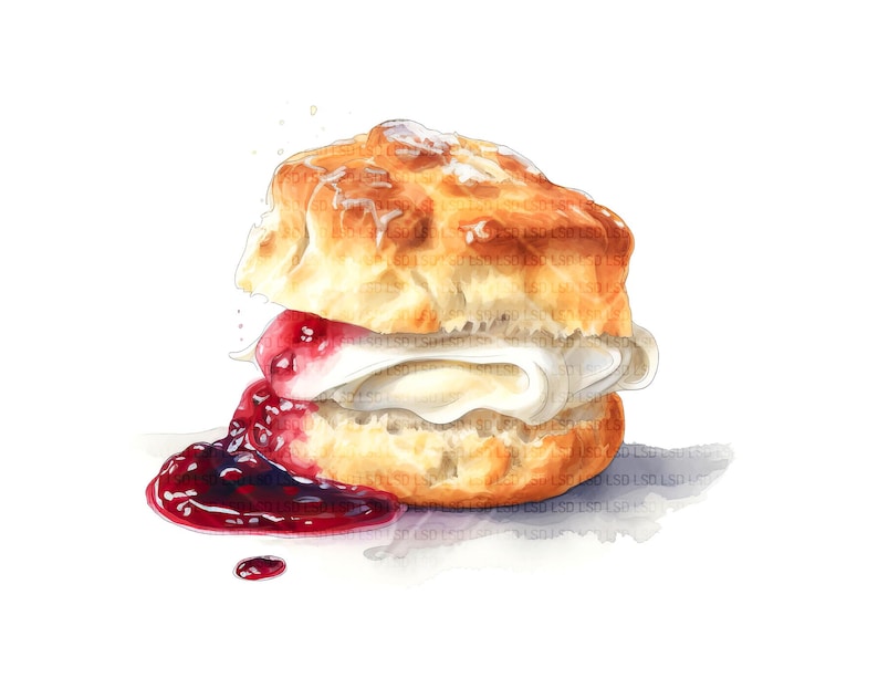 20 Scones and Cream Clipart Pack-watercolour Scones Cream & Jam JPG ...