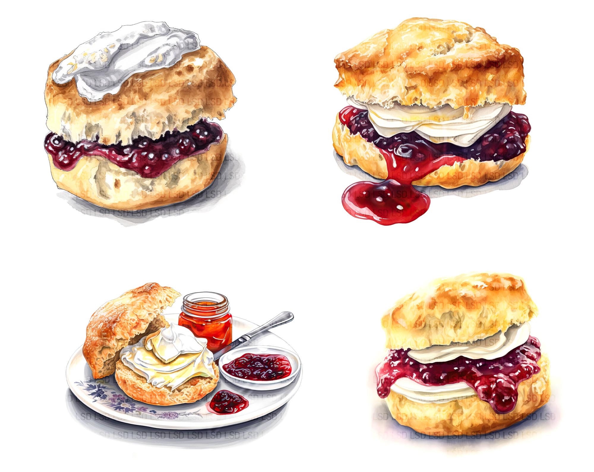 20 Scones and Cream Clipart Pack-watercolour Scones Cream & - Etsy